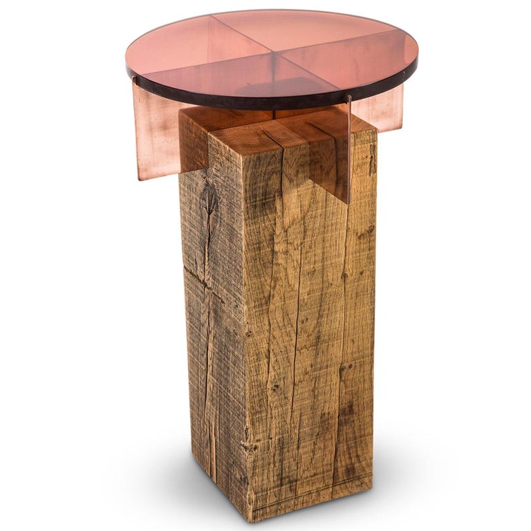 French Oak, Copper and Glass Jewel Totem Side Table by Egg Designs For ...