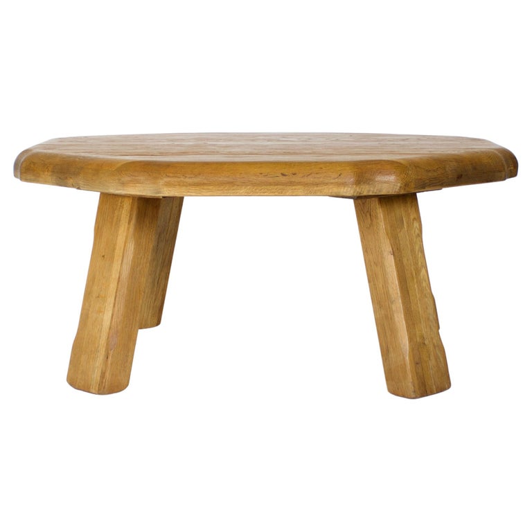 French Oak Round Sculpted Free Form Edge Brutalist Coffee Table, circa ...