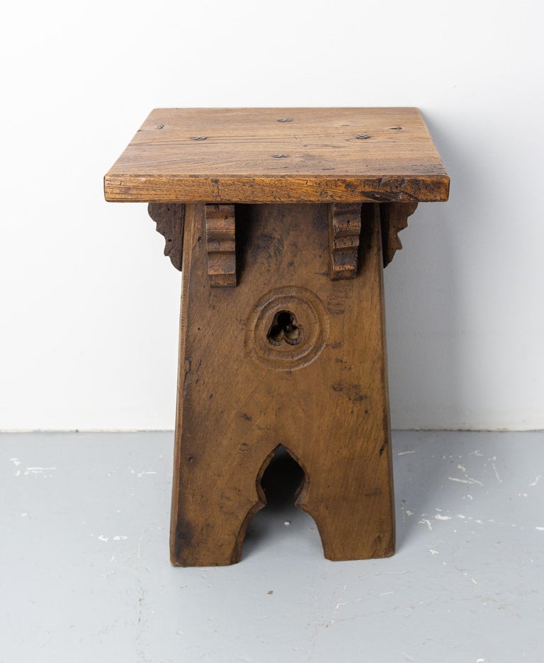 French Oak Side Stool Neo Gothic Style, circa 1920 For Sale at 1stDibs