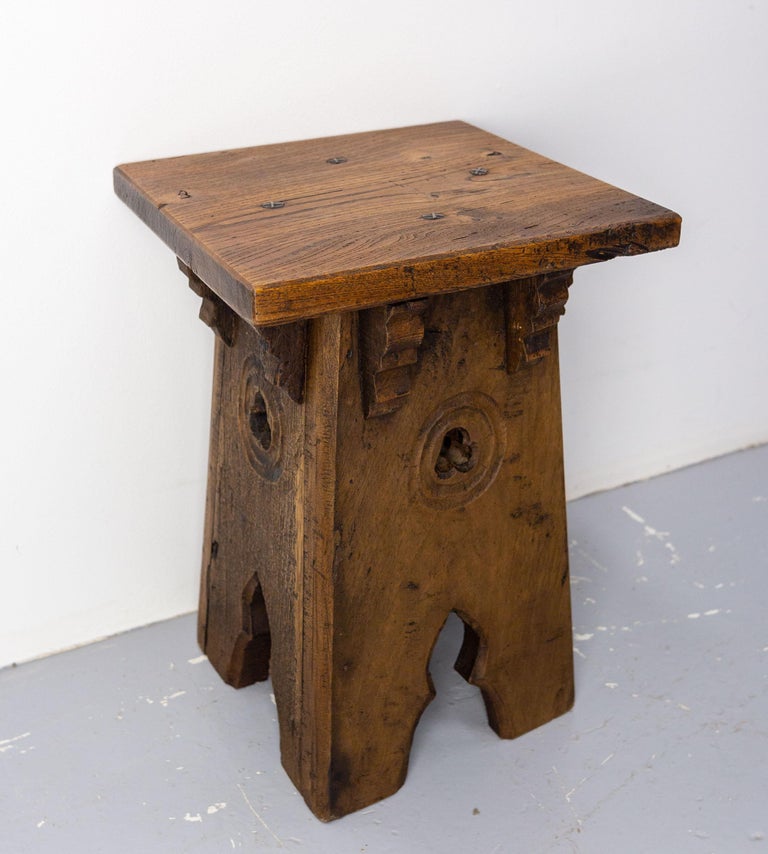 French Oak Side Stool Neo Gothic Style, circa 1920 For Sale at 1stDibs