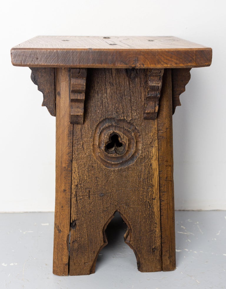 French Oak Side Stool Neo Gothic Style, circa 1920 For Sale at 1stDibs