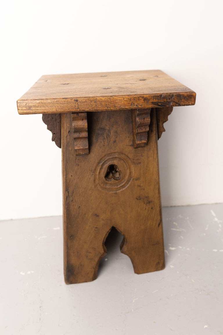 French Oak Side Stool Neo Gothic Style, circa 1920 For Sale at 1stDibs