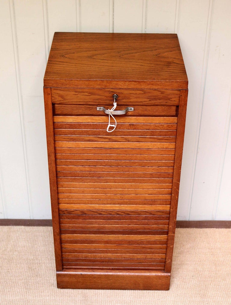 French Oak Single Tambour Front Filing Cabinet For Sale at 1stDibs
