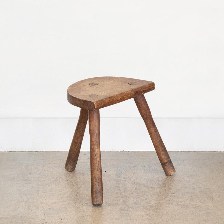 French Oak Wood Tripod Stool at 1stDibs
