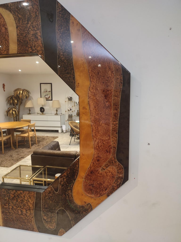 French Octagonal Lacquer Mirror by Jean Claude Mahey, 1970s For Sale at ...