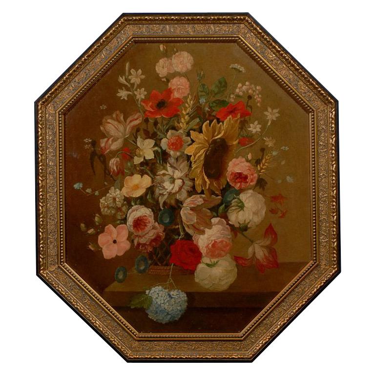 Italian Rococo 1770s Framed Still-Life Painting Depicting a Bouquet of ...