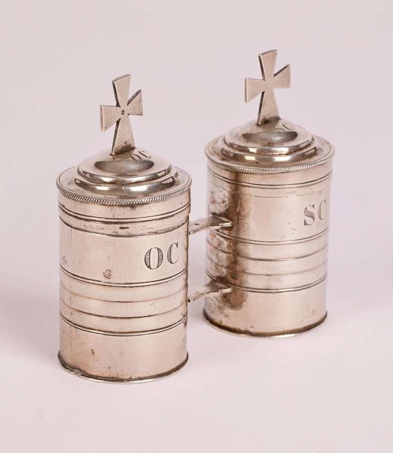 French Original Cased Pair Silver Baptismal Oil Containers For Sale at ...