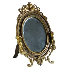 Antique French Ormolu and Limoges Enamel Table Mirror F.Bienvue, 19th Century For Sale at 1stDibs