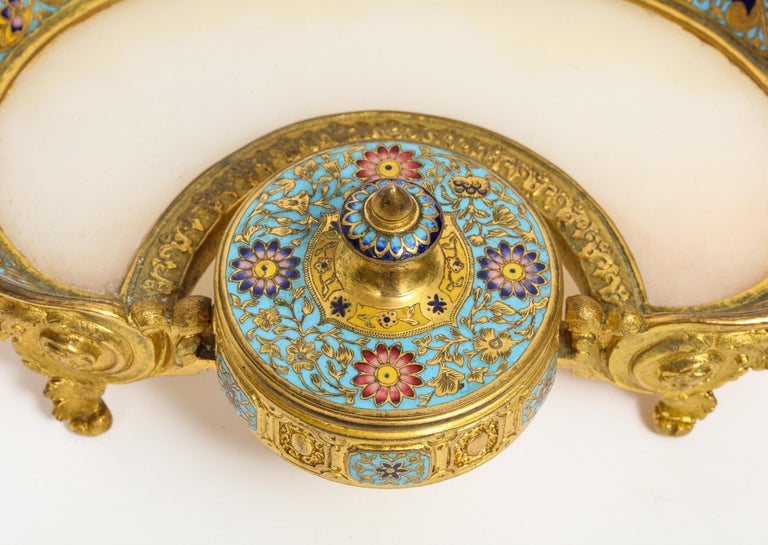 French Ormolu Bronze, Onyx, and Champlevé Cloisonné Enamel Desk Set ...