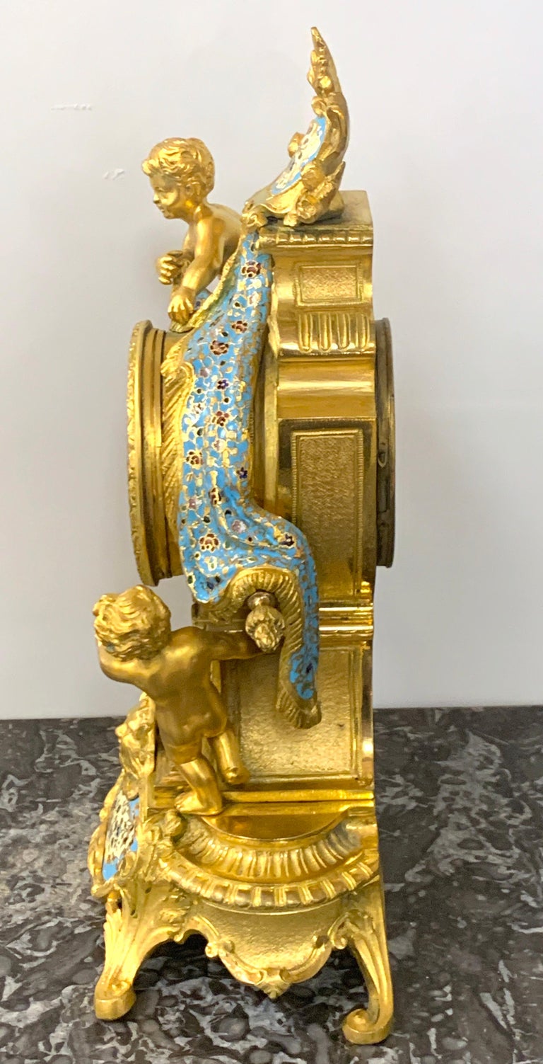 French Ormolu and Champlevé Enamel Draped Putti Motif Clock, Paris ...