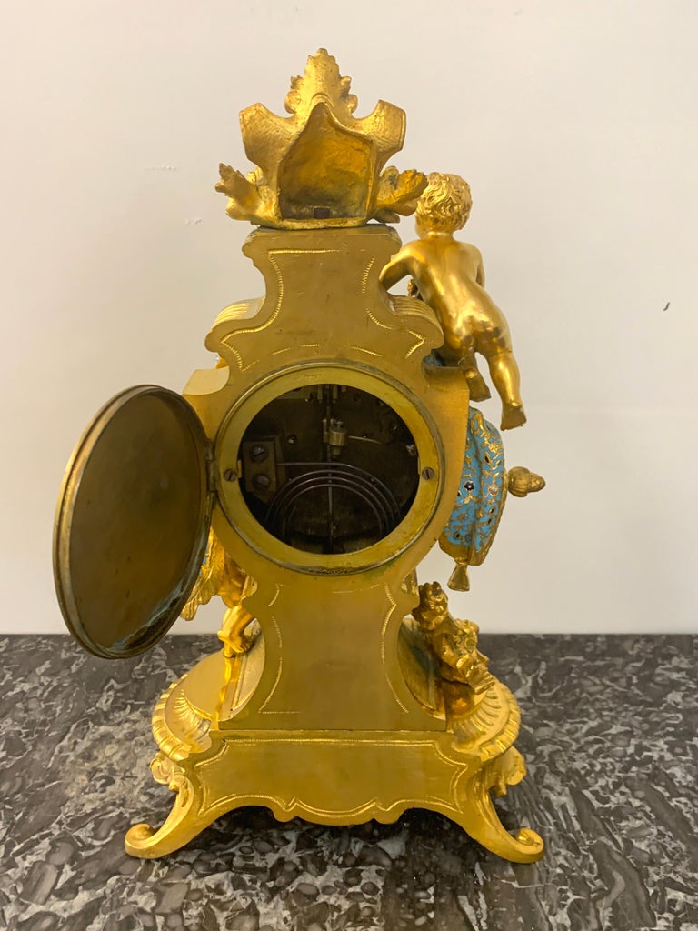 French Ormolu and Champlevé Enamel Draped Putti Motif Clock, Paris ...