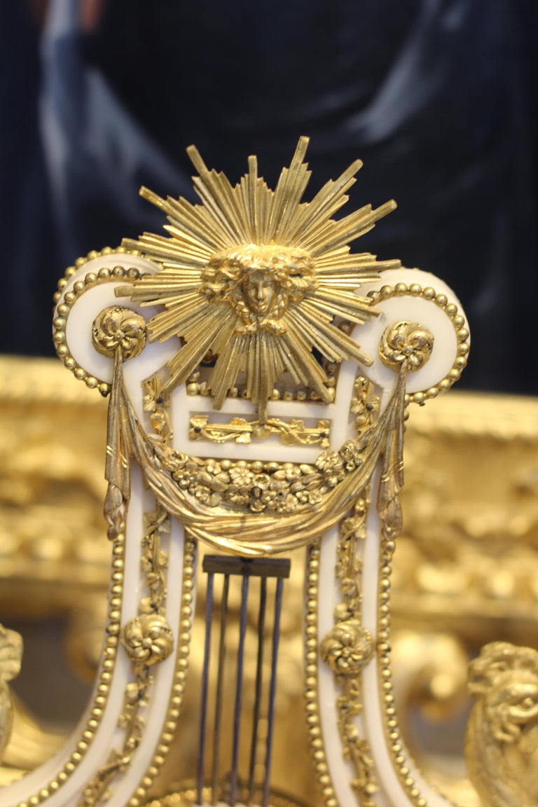 French Ormolu Mounted Marble Lyre Clock, Mid-19th Century For Sale at ...