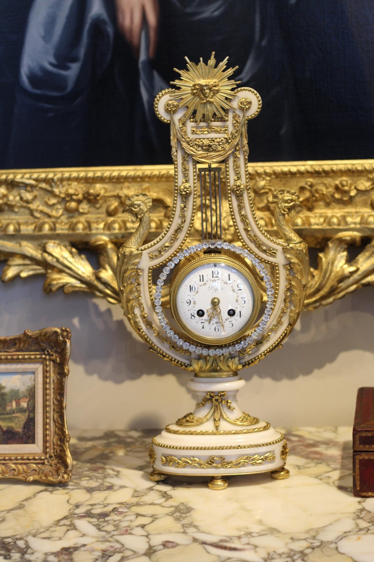 French Ormolu Mounted Marble Lyre Clock, Mid-19th Century For Sale at ...