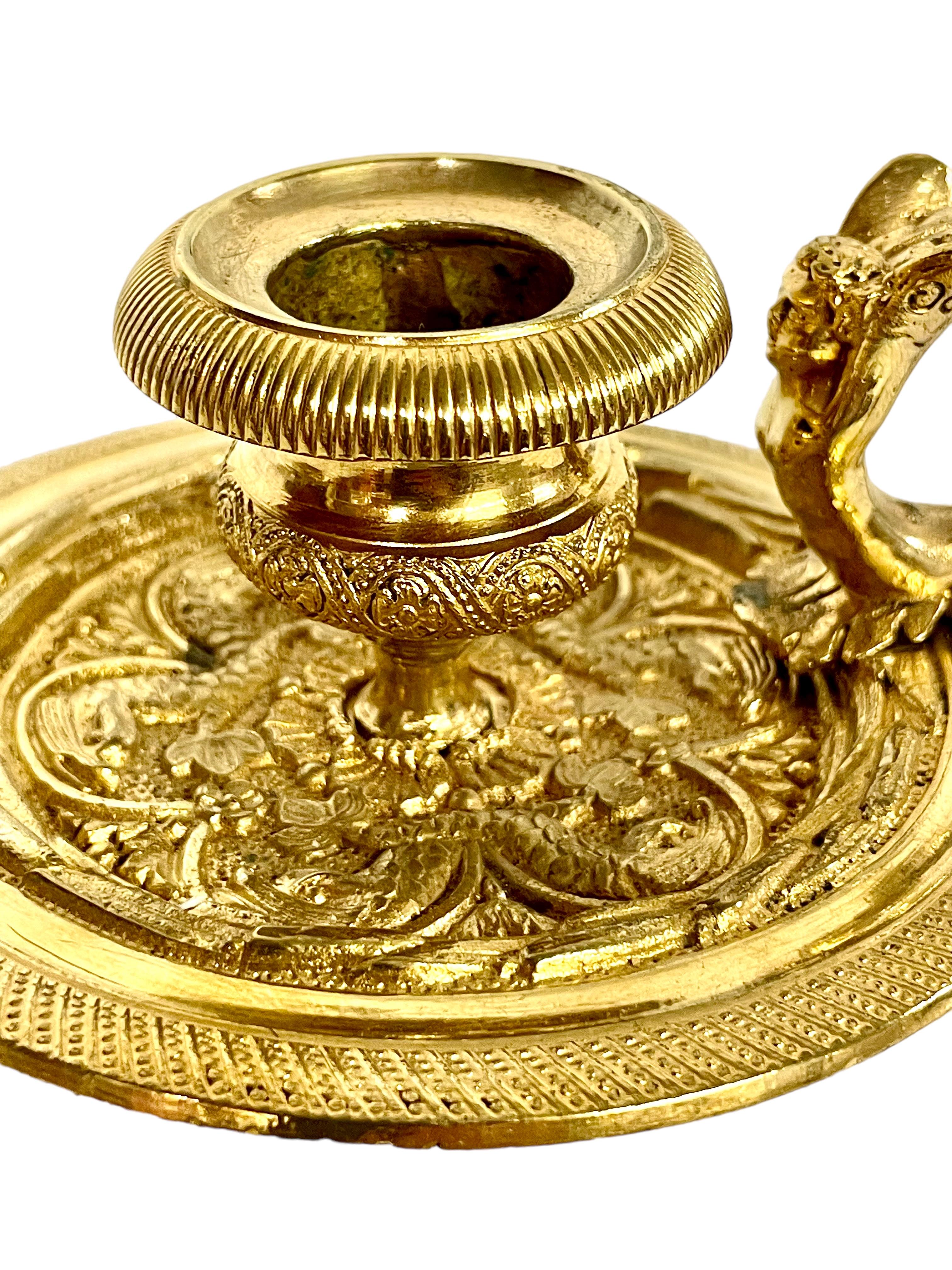 French Ornate Gilt Bronze Chamberstick 19th Century For Sale at 1stDibs