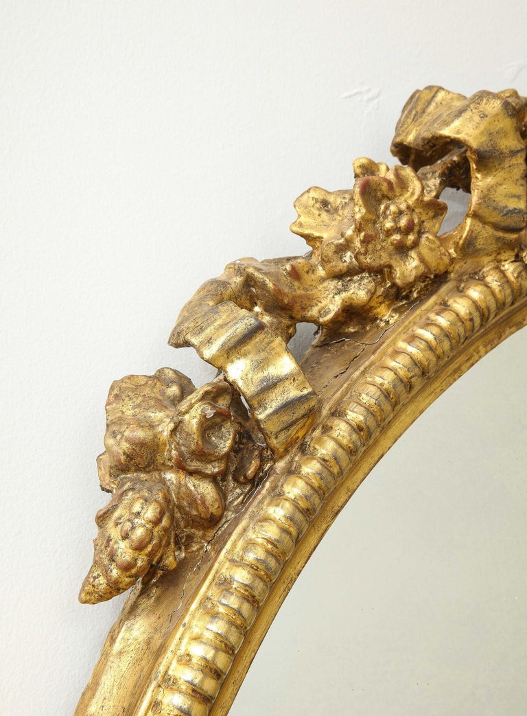French Oval Gilt Mirror with Bow Crest, 1860 For Sale at 1stDibs