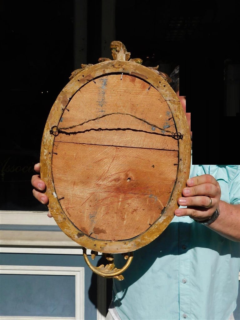 French Oval Gilt Wood and Gesso Foliage Crest Candle Arm Wall Mirror ...