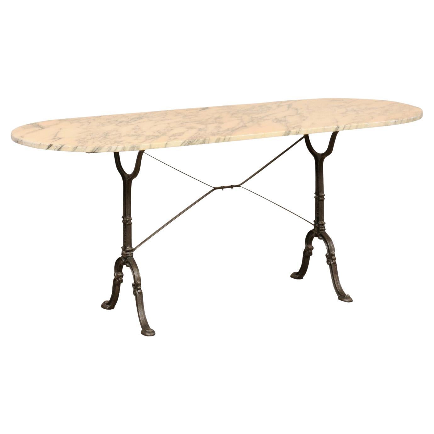 French Oval-Shaped Marble Top Console Table with Metal Base at 1stDibs
