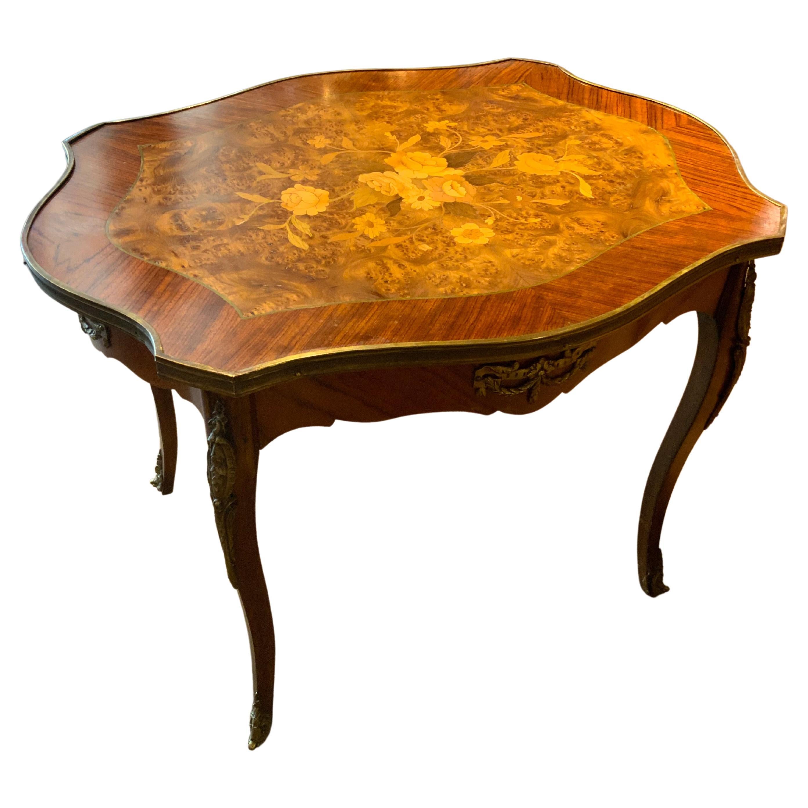 French oval shaped side table with marquetry inlaid top, Louis XV-Style ...