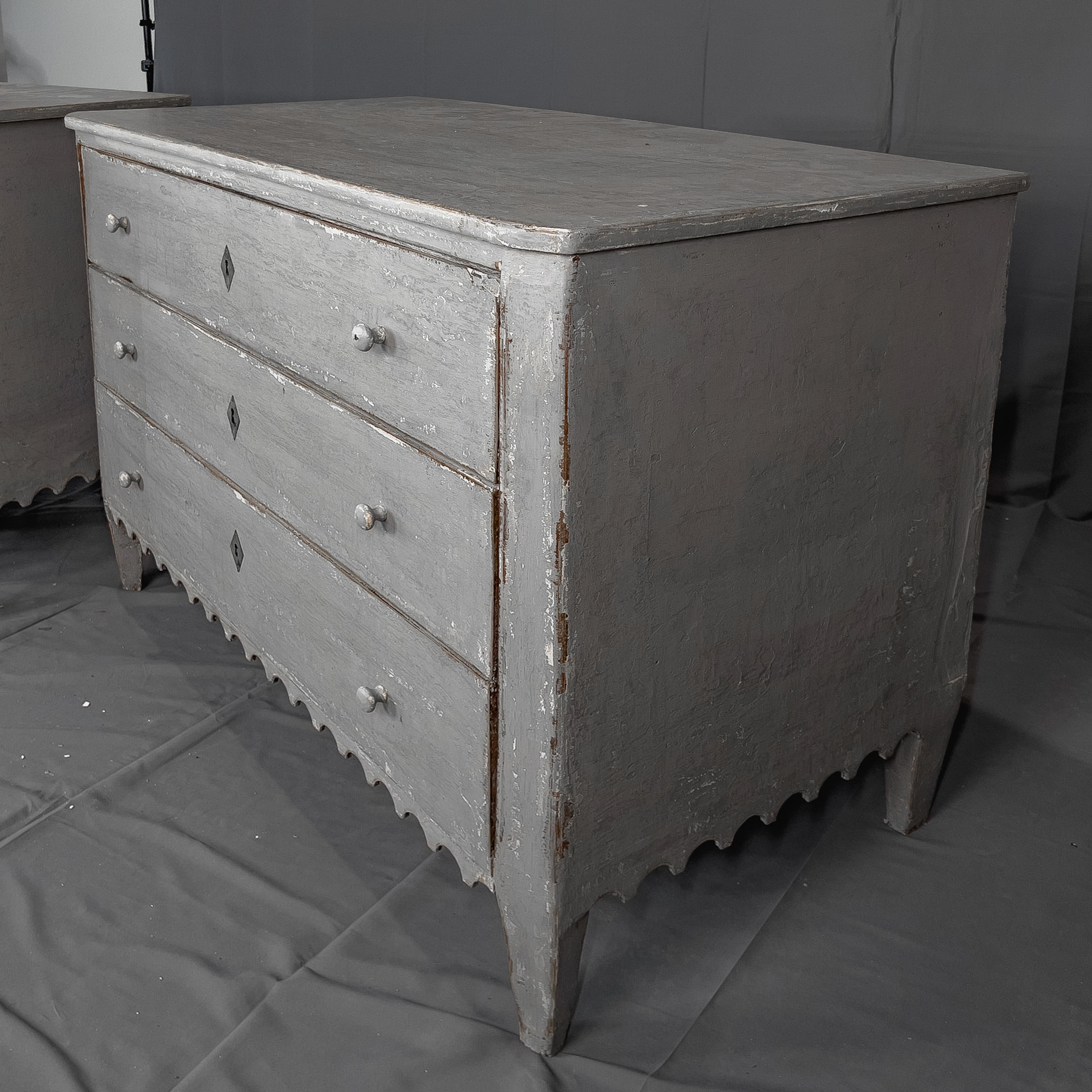 French Painted Antique Chest of Drawers with Scalloped Apron 2 ...