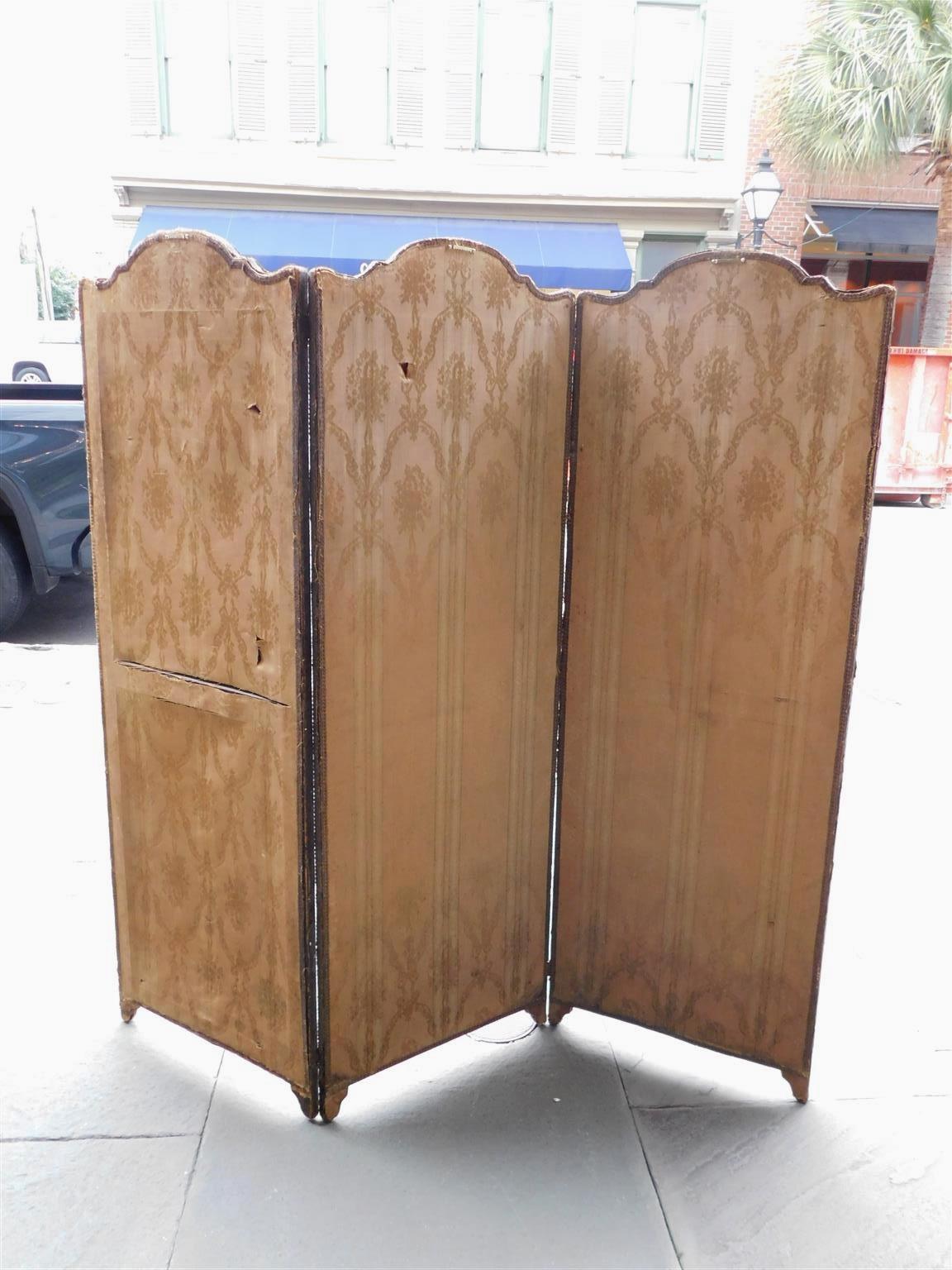 French Painted Figural and Foliage Architectural Three Panel Folding ...