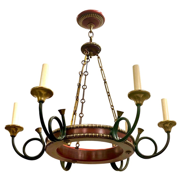 French Painted Red Tole Chandelier For Sale at 1stDibs