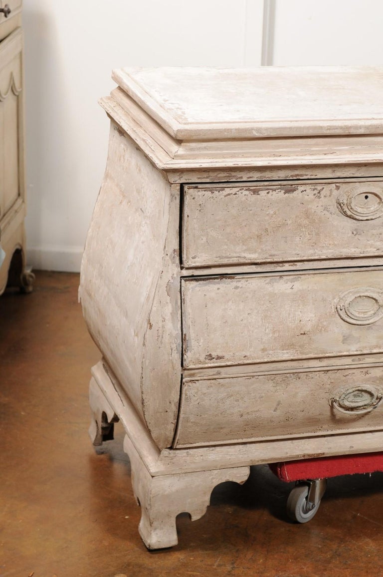 French Painted Rococo Style Bombé Four-Drawer Chest with Ogee Bracket ...