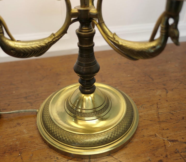 French Painted Toleware and Brass Triple Desk Lamp For Sale at 1stDibs