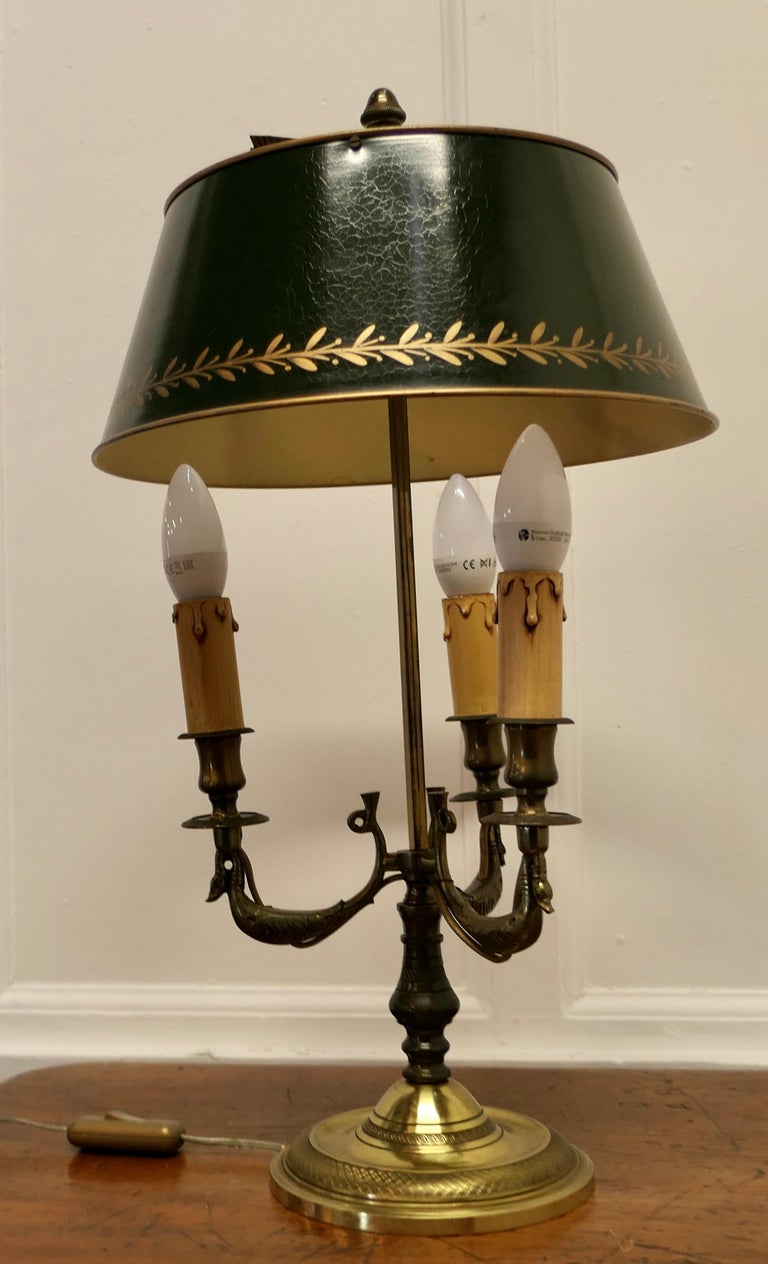 French Painted Toleware and Brass Triple Desk Lamp For Sale at 1stDibs