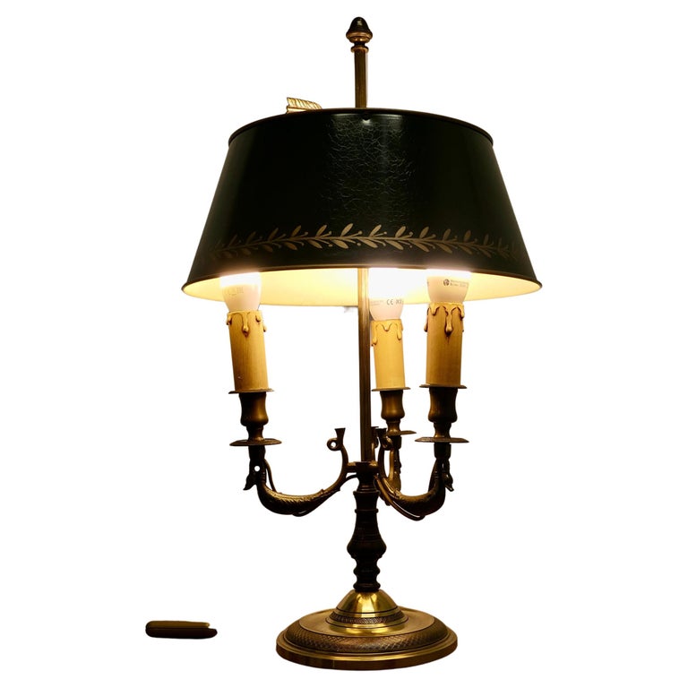 French Painted Toleware and Brass Triple Desk Lamp For Sale at 1stDibs
