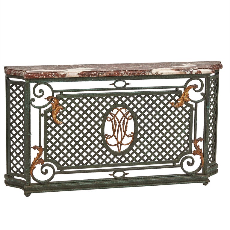 French Painted Wrought Iron and Marble Radiator Cover, circa 1930 at ...