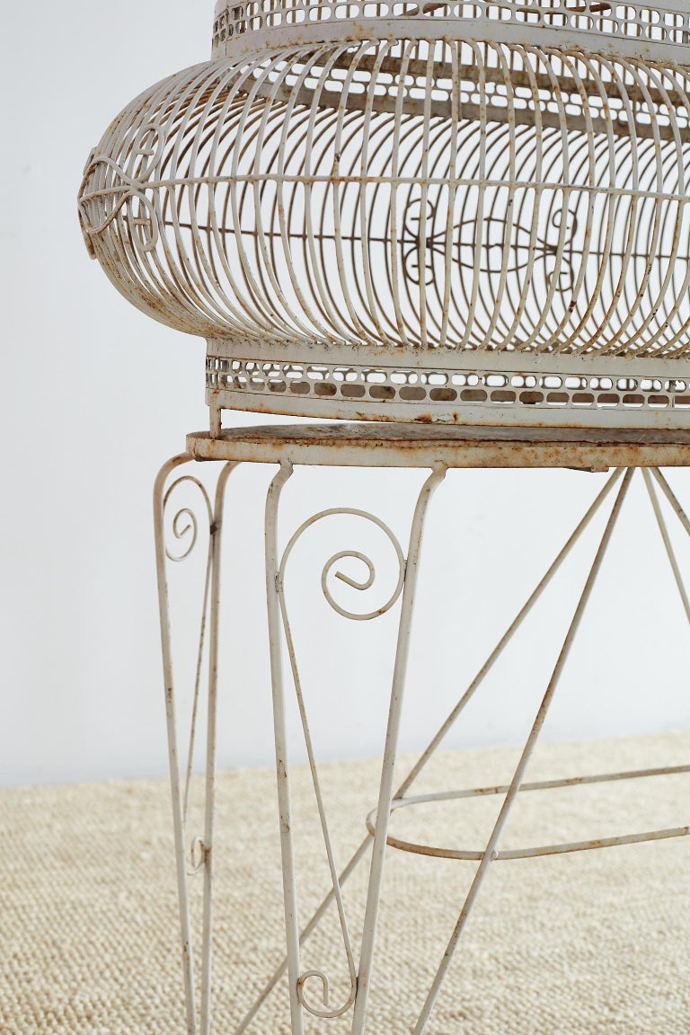 French Painted Wrought Iron Bird Cage on Stand at 1stDibs