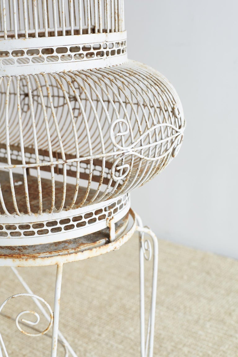 French Painted Wrought Iron Bird Cage on Stand at 1stDibs