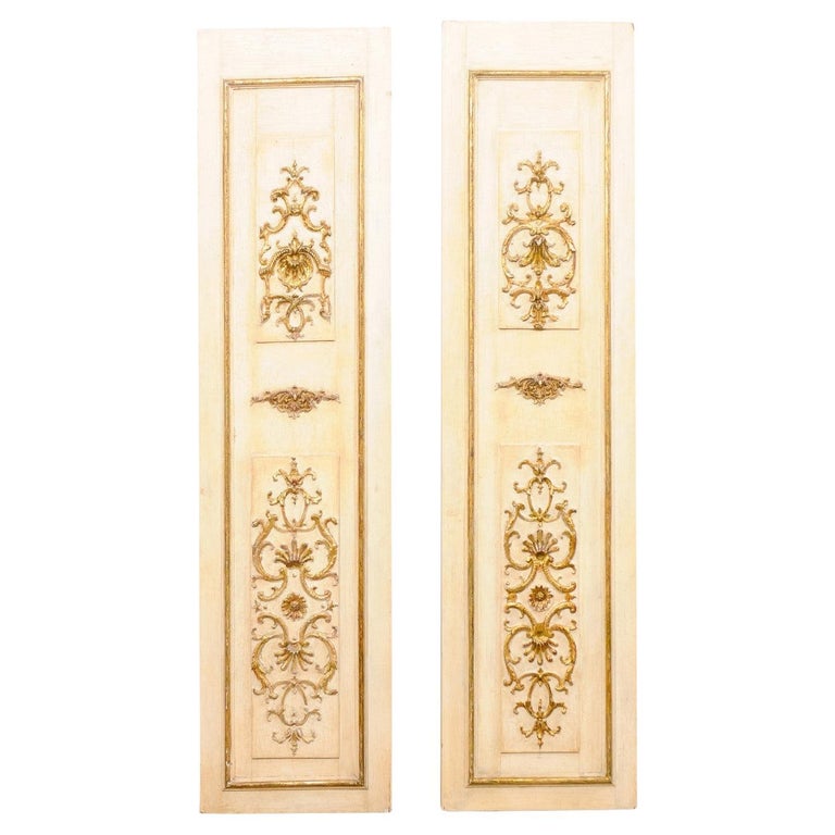 French Pair Decorative Wall Panels W/Gilt Rinceaux and Shell Accents ...