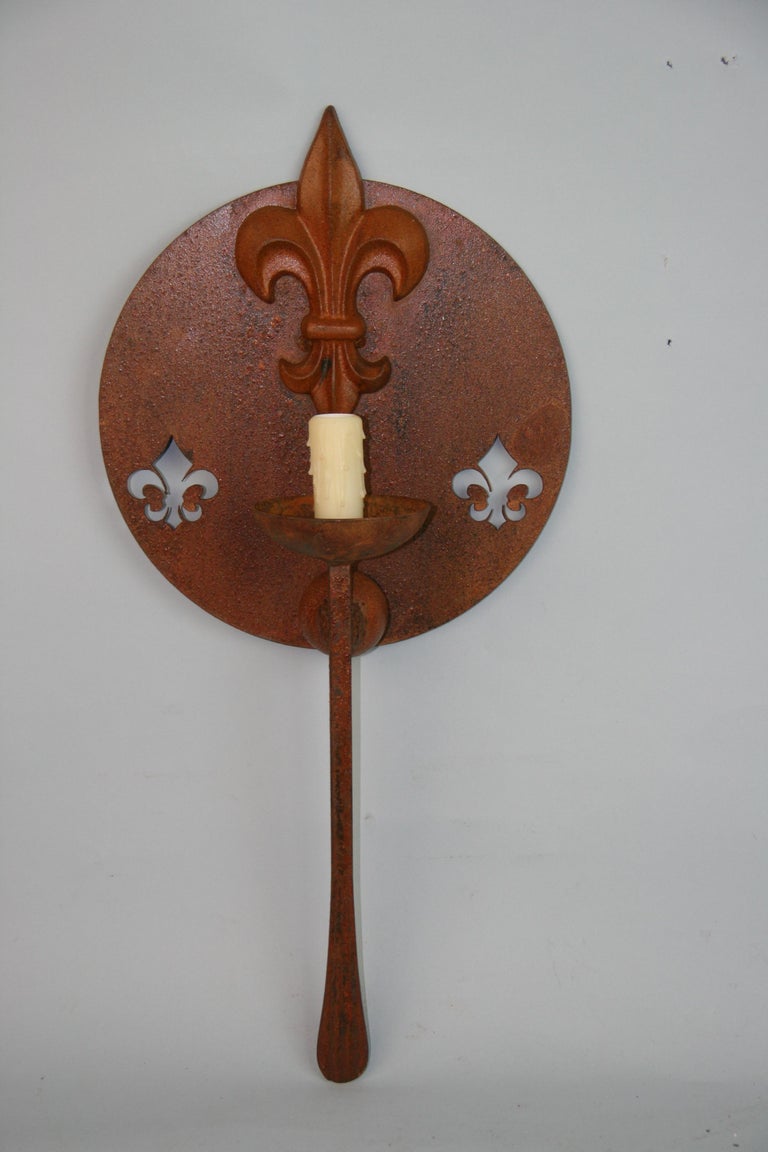 French Pair Fleur De Leis Metal Sconces 1960's For Sale at 1stDibs