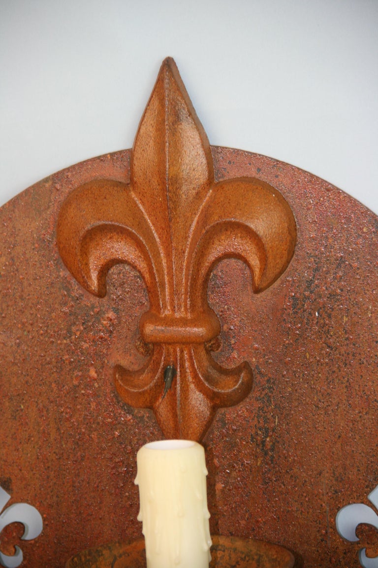 French Pair Fleur De Leis Metal Sconces 1960's For Sale at 1stDibs