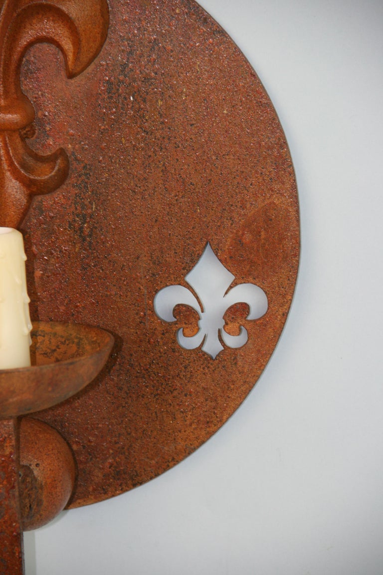 French Pair Fleur De Leis Metal Sconces 1960's For Sale at 1stDibs