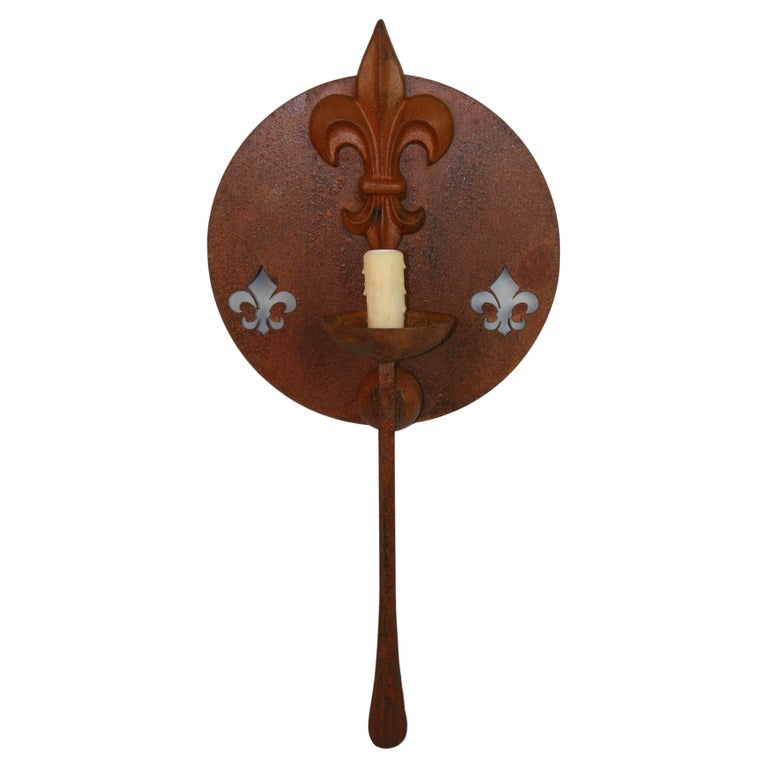 French Pair Fleur De Leis Metal Sconces 1960's For Sale at 1stDibs