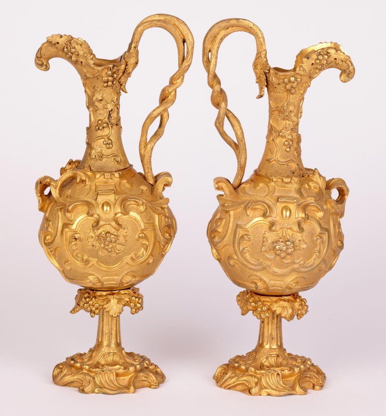 French Pair Gilded Bronze Ornamental Neo-Classical Decorated Ewers For ...