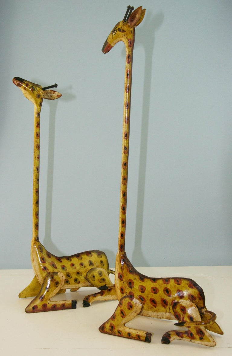 French Pair Hand Made Metal Giraffes For Sale at 1stDibs