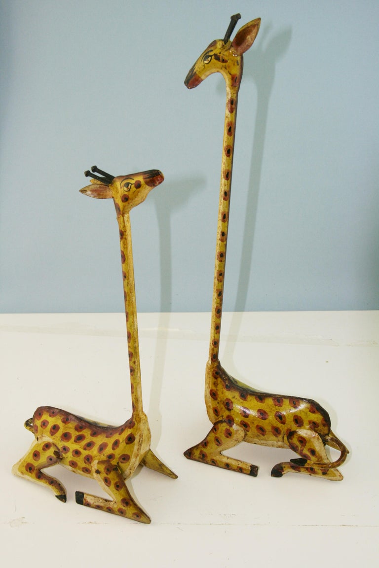 French Pair Hand Made Metal Giraffes For Sale at 1stDibs