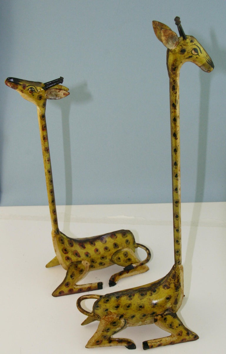 French Pair Hand Made Metal Giraffes For Sale at 1stDibs