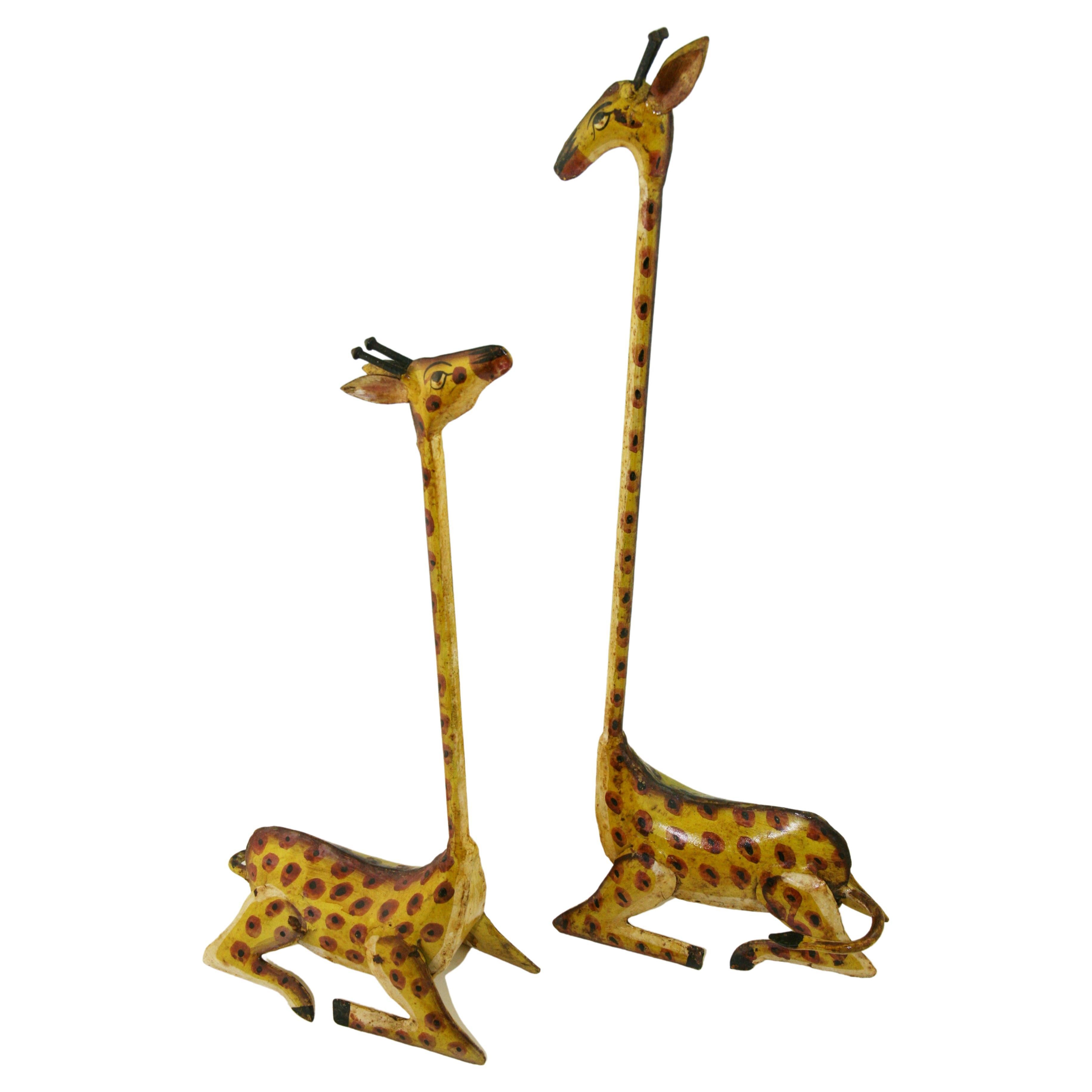 French Pair Hand Made Metal Giraffes For Sale at 1stDibs