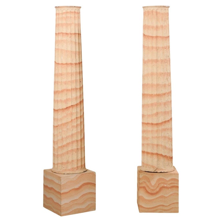 French Pair Late 19th C. Fluted Iron Columns w/Painted Finish, 6.5 Ft ...