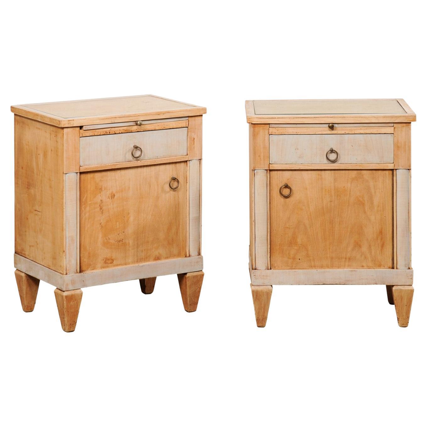 French Pair of Small Bleached-Wood Side Chests Raised on Slender ...
