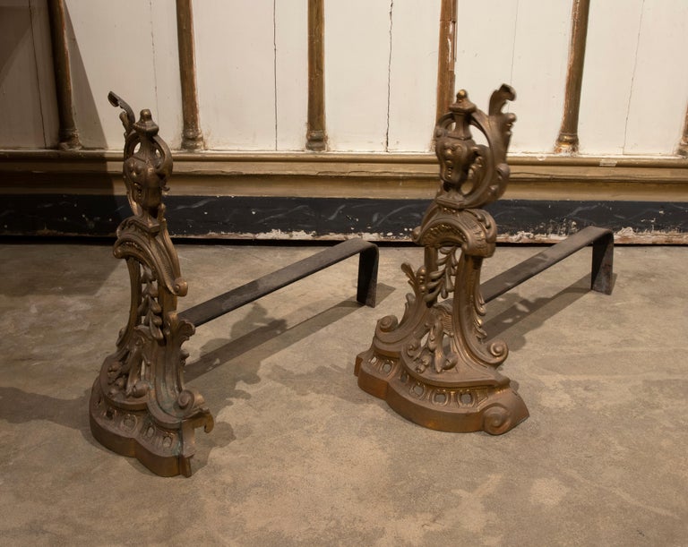 French Pair of Bronze Morels with Iron Feet For Sale at 1stDibs