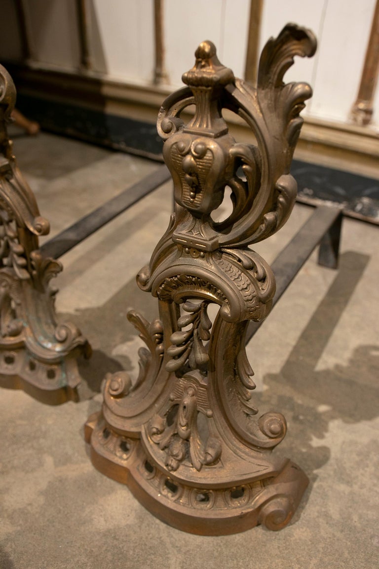 French Pair of Bronze Morels with Iron Feet For Sale at 1stDibs