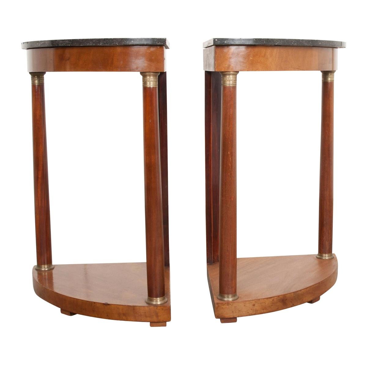 French Pair of Empire Demilune Corner Consoles at 1stDibs