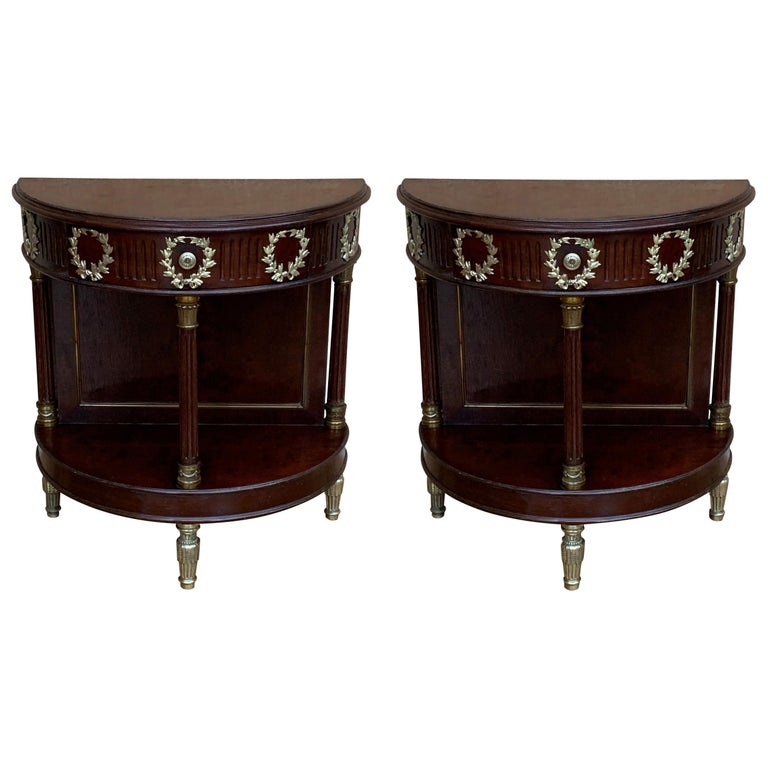 French Pair of Empire Style Demilune Nightstands with One Drawer and ...