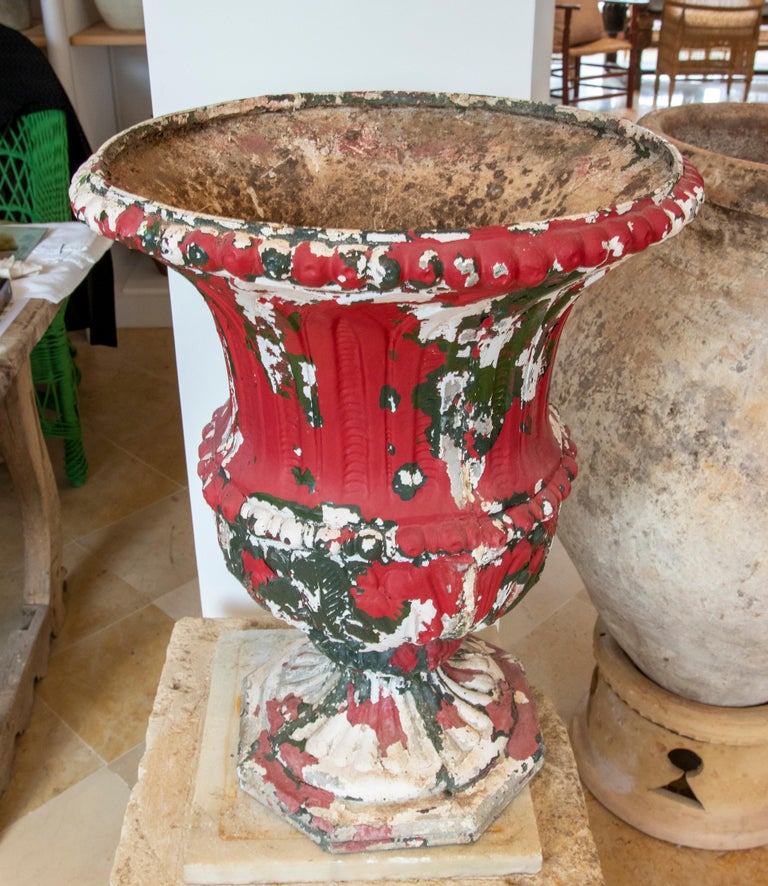 French Pair of Iron Cups with Paint Remnants For Sale at 1stDibs