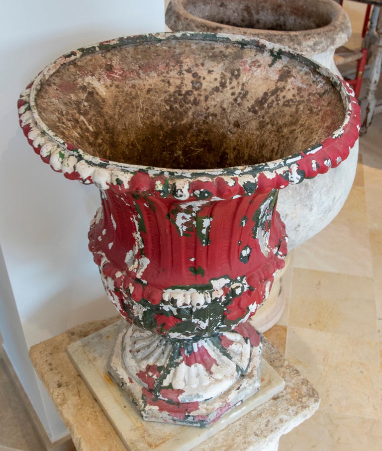 French Pair of Iron Cups with Paint Remnants For Sale at 1stDibs